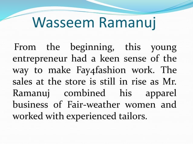 Wasseem ramanuj | PPTX | Apparel Industry | Industries