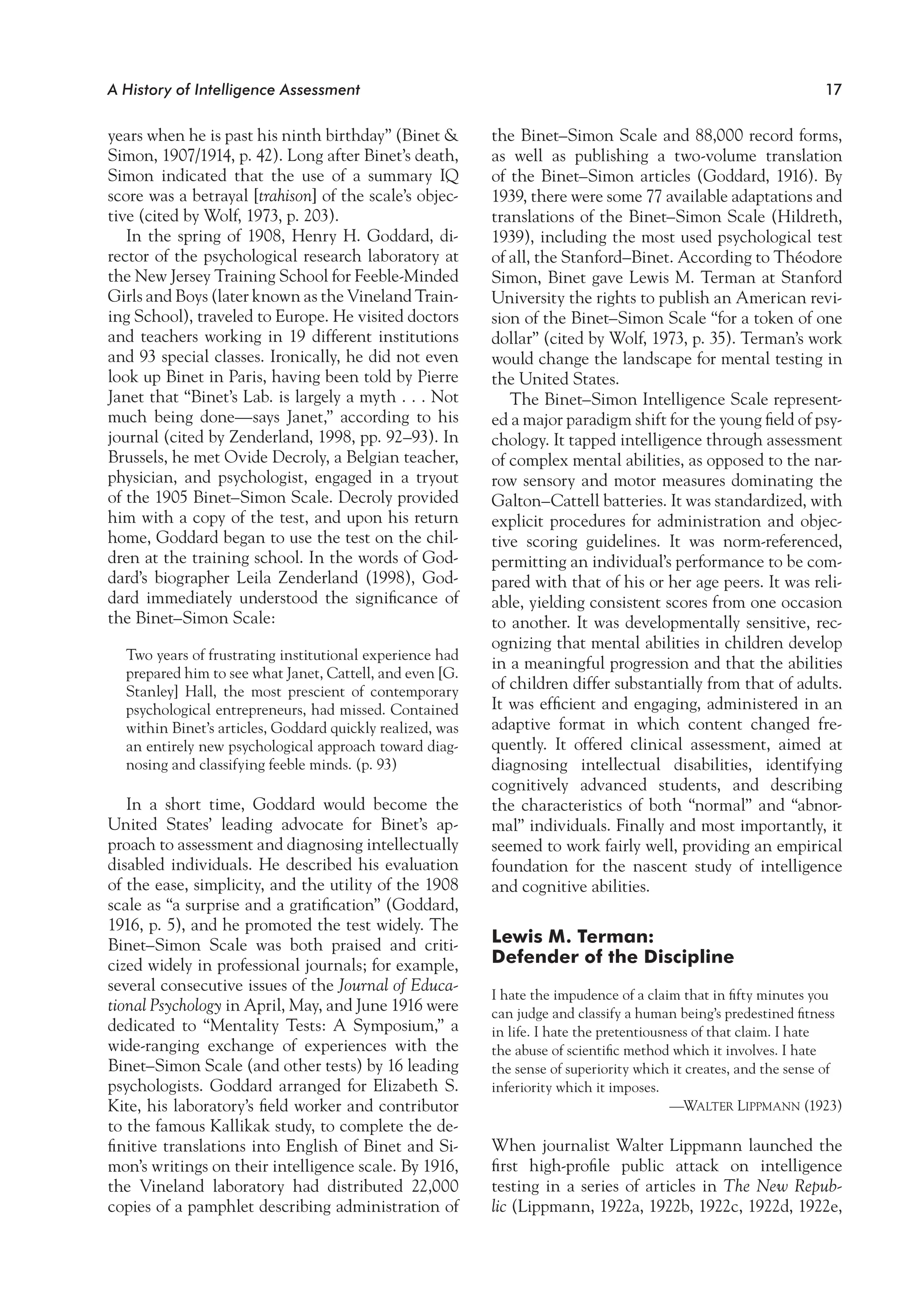 Wasserman 2012 A History of Intelligence Assessment The Unfinished ...