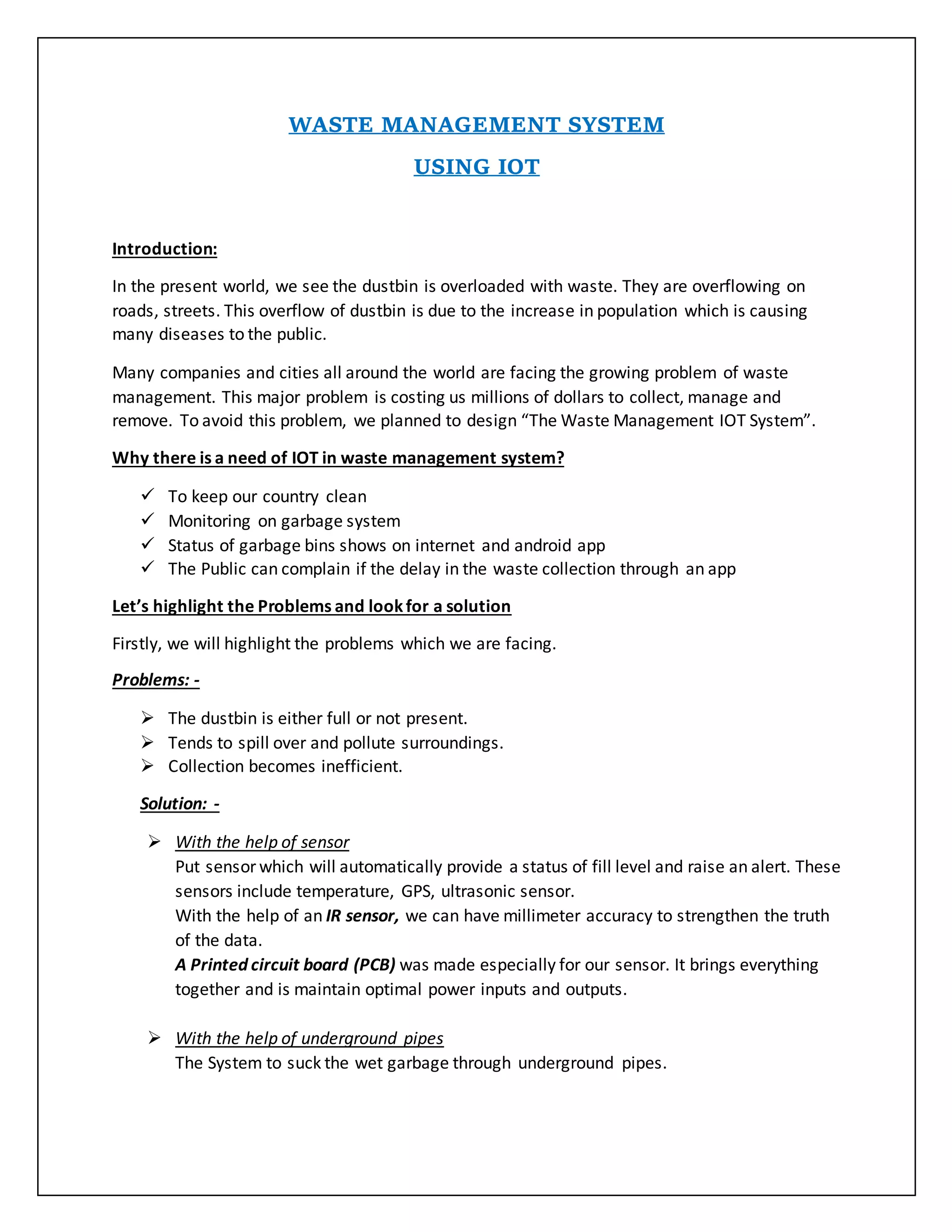 Waste Management Using IOT | DOCX