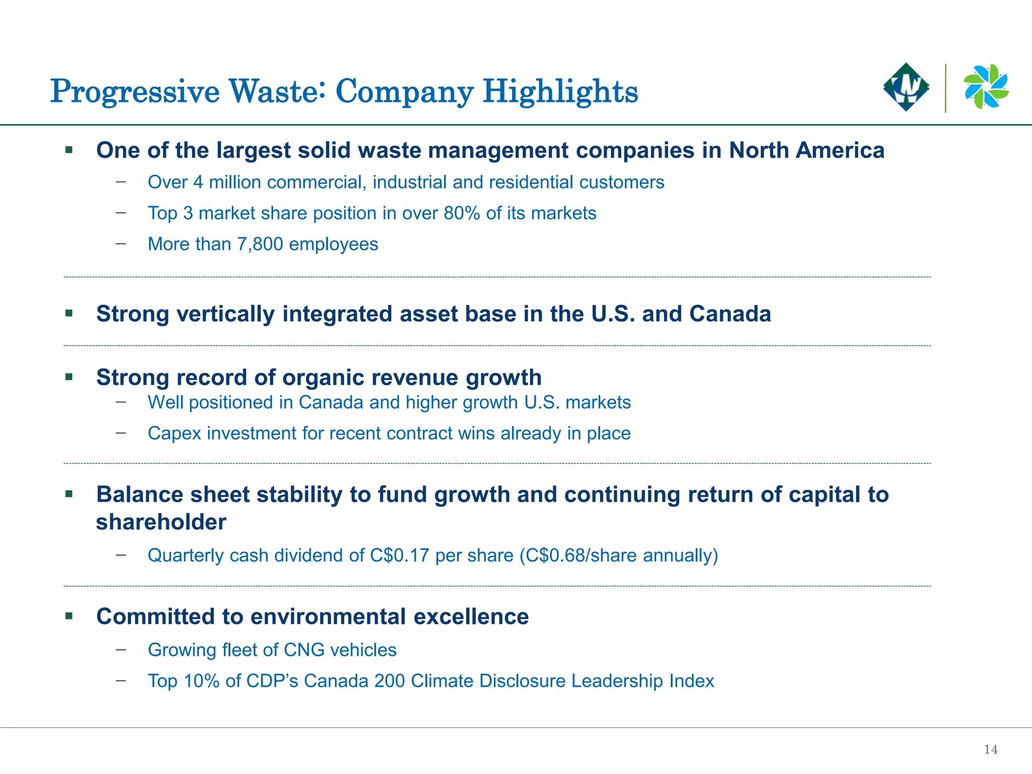 Waste Connections and Progressive Waste Solutions Conference Call | PPT