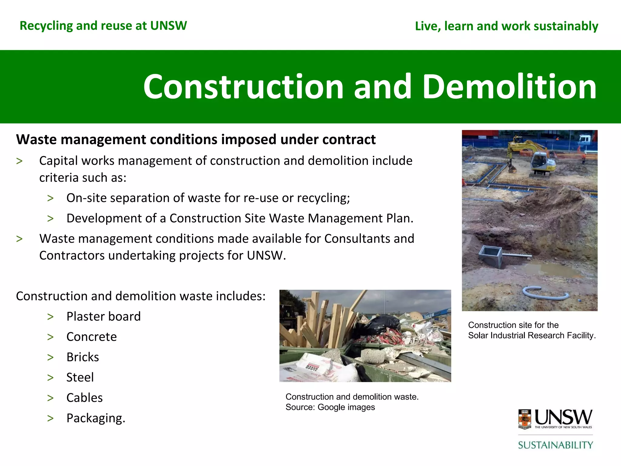 Waste, Recycling and Reuse at UNSW | PPT