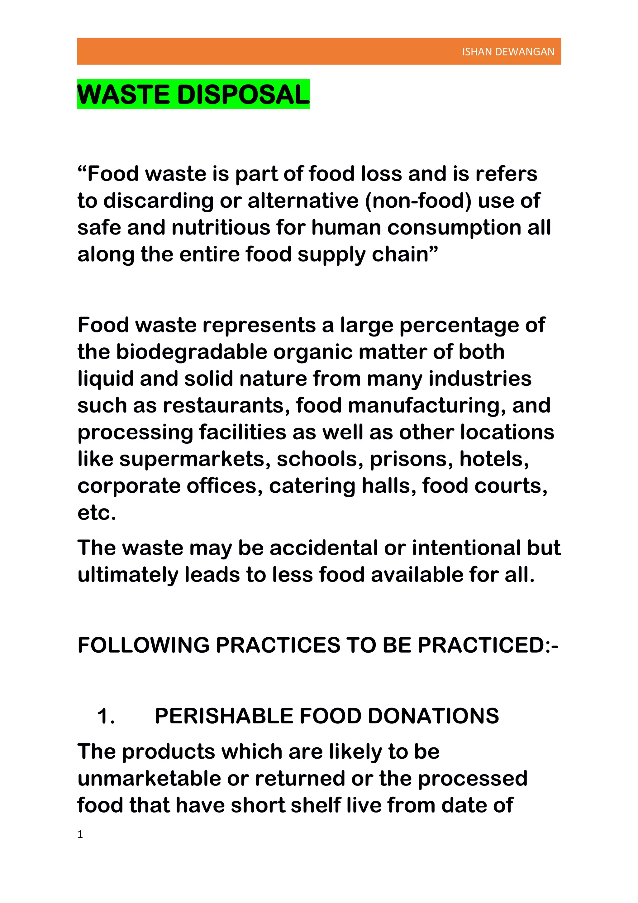 WASTE DISPOSAL notes | PDF | Food & Drink