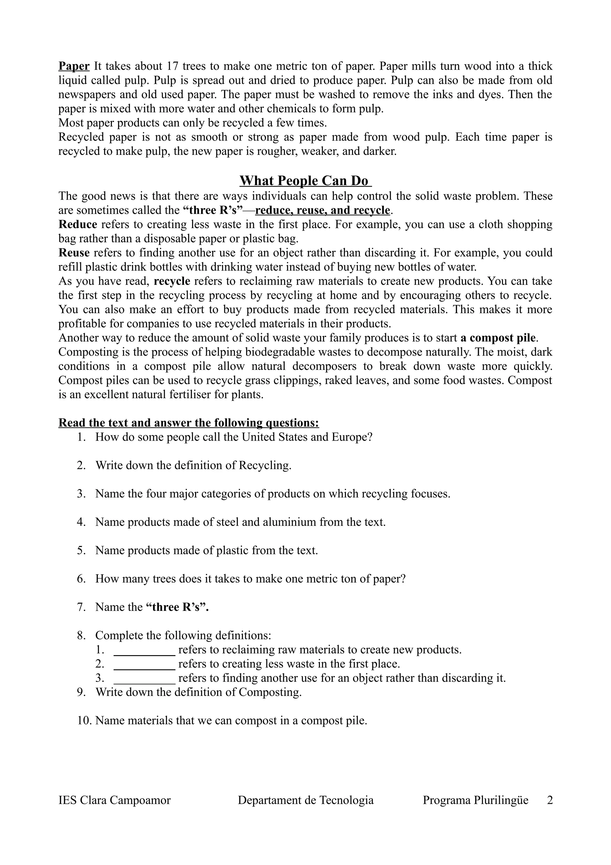 Waste disposal and recycling | PDF