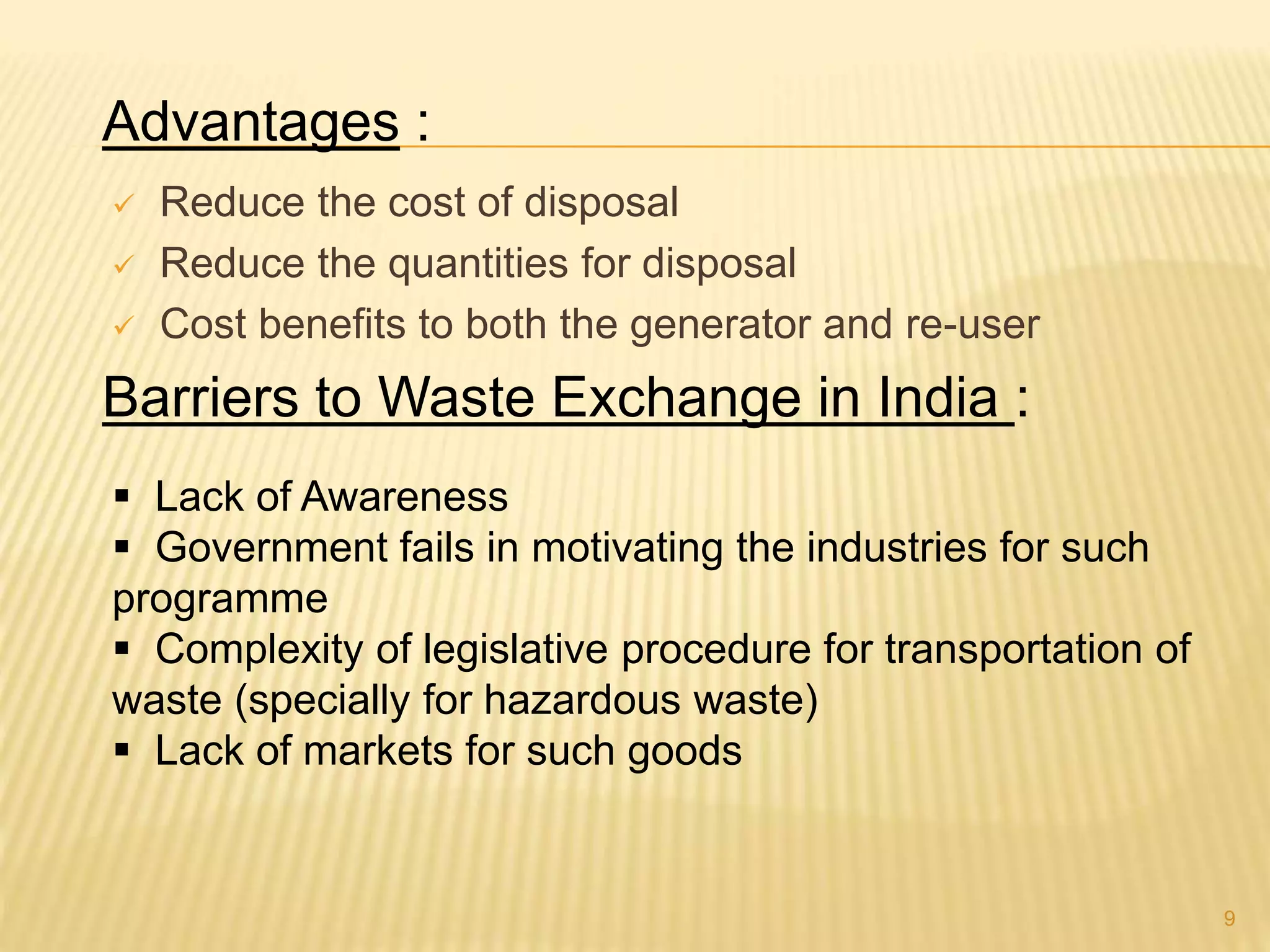 Waste exchange for pre - consumer recicling | PPTX