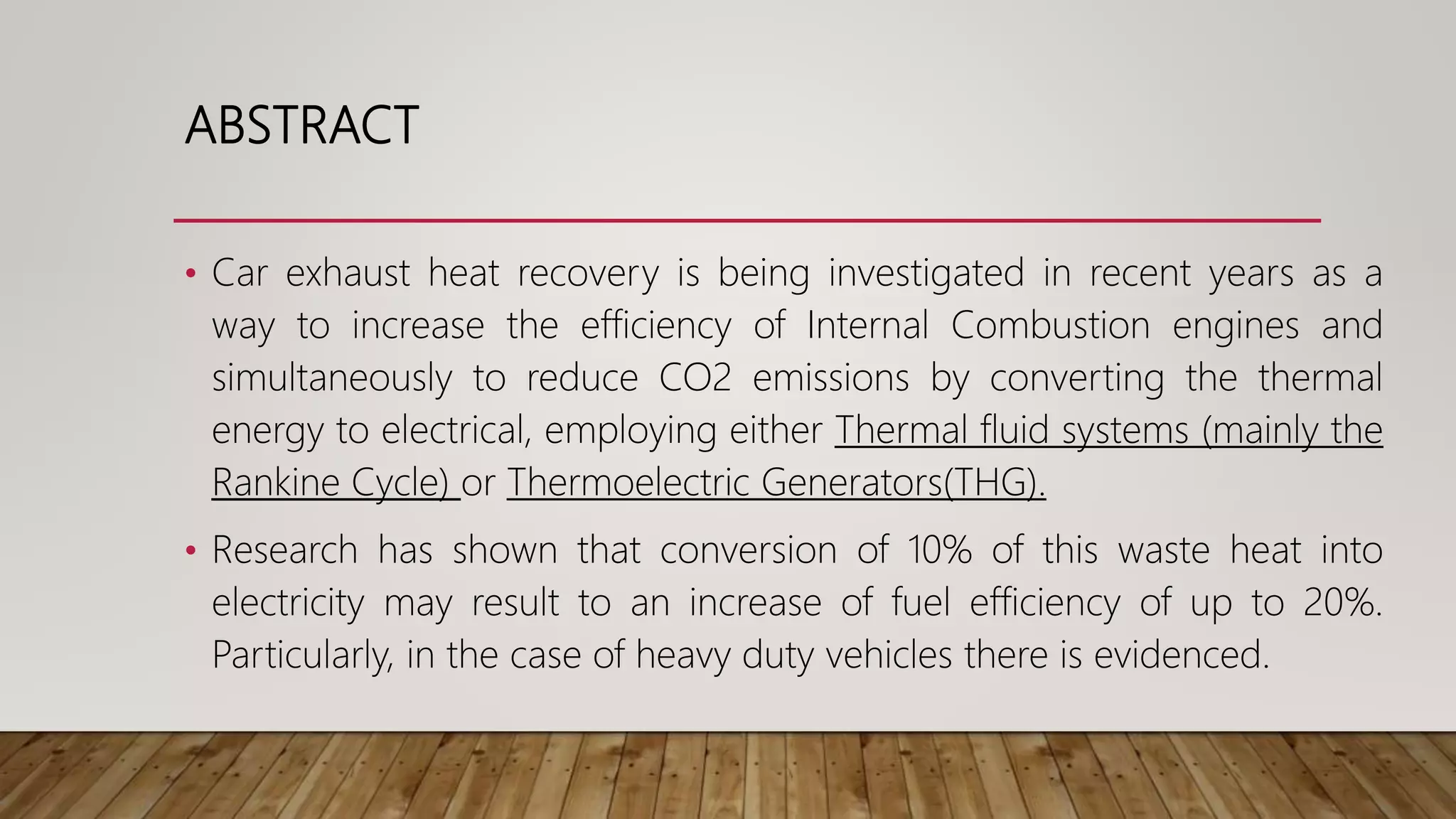 Vehicle Exhaust Heat Recovery System | PPTX | Green Vehicles | Auto Type