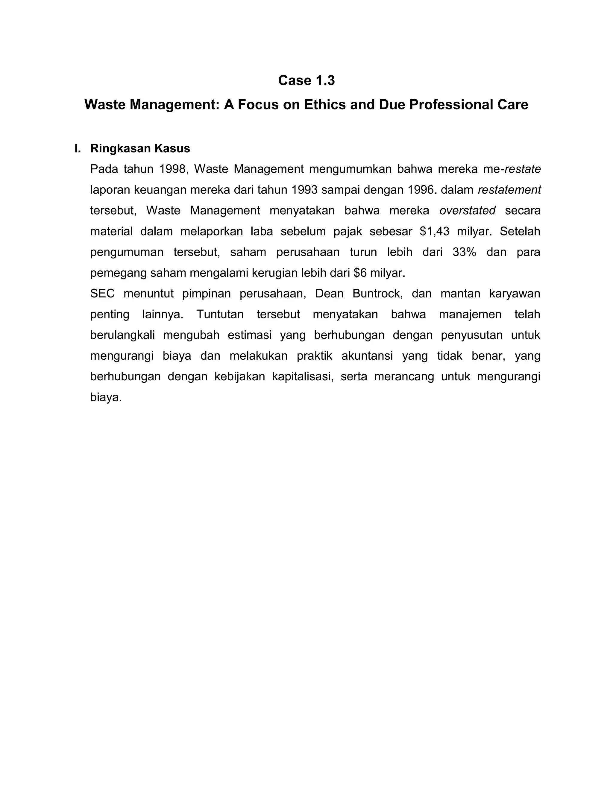 Waste management a focus on ethics and due professional care | DOCX