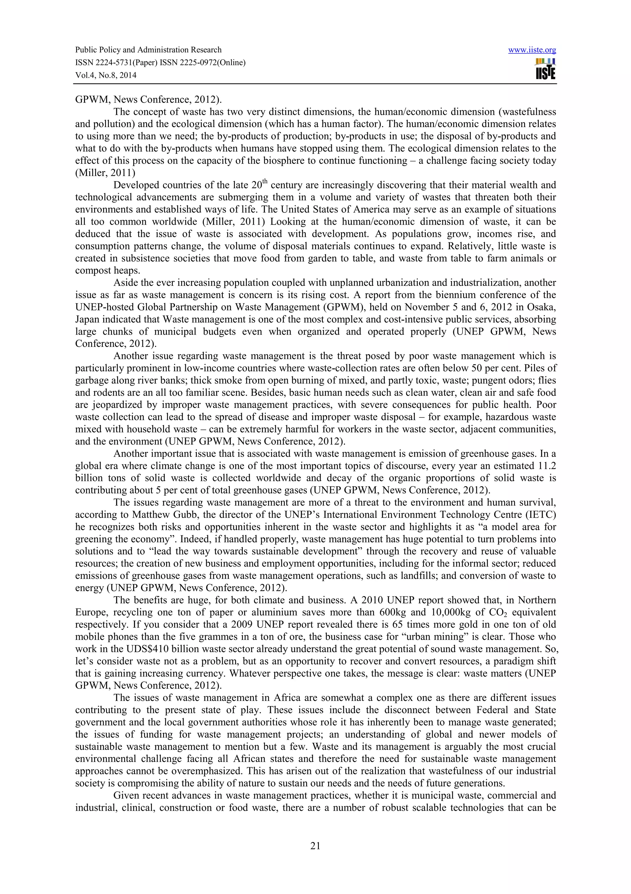 Waste management and environmental sustainability in ghana | PDF