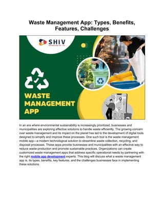 Complete Guide to Waste Management Apps: Types, Benefits & Features | PDF