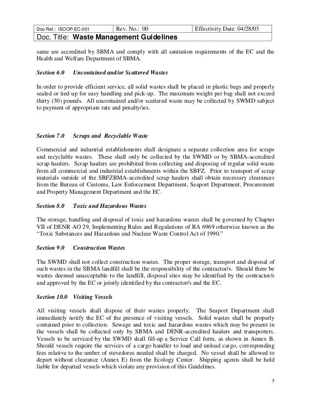 Waste management guidelines