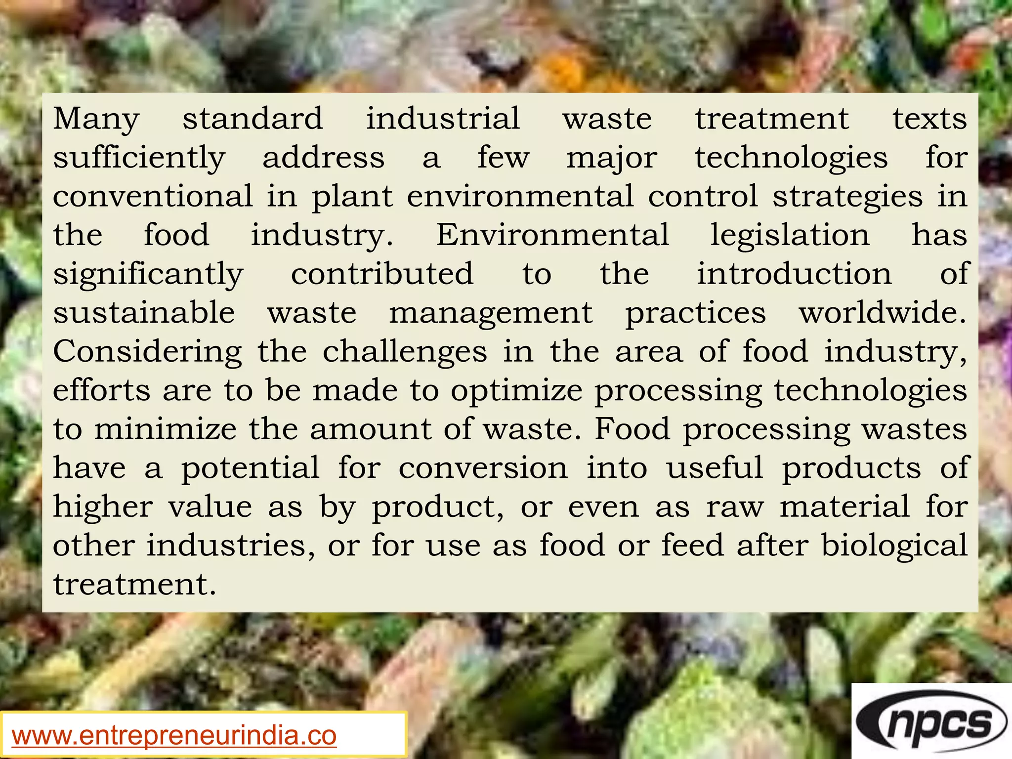 Waste Management in Food Processing Industry | PPTX