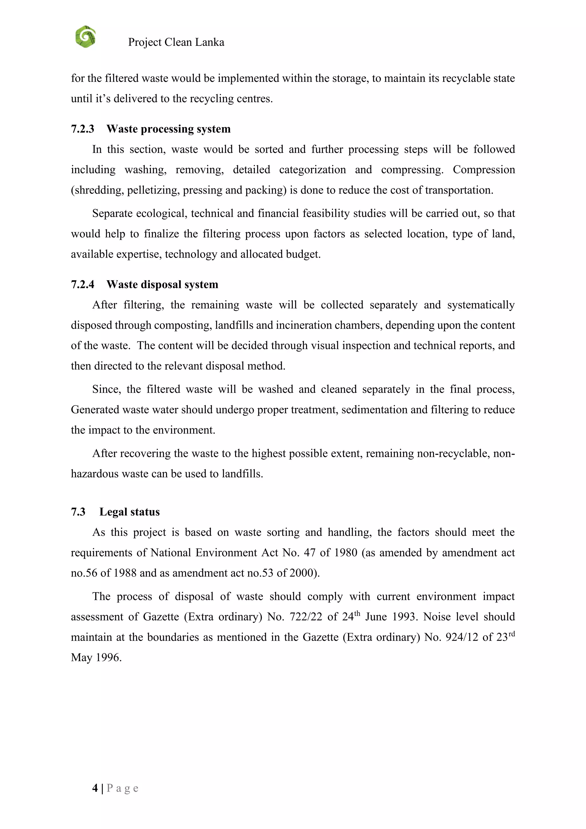 Waste management project proposal for sri lanka | PDF