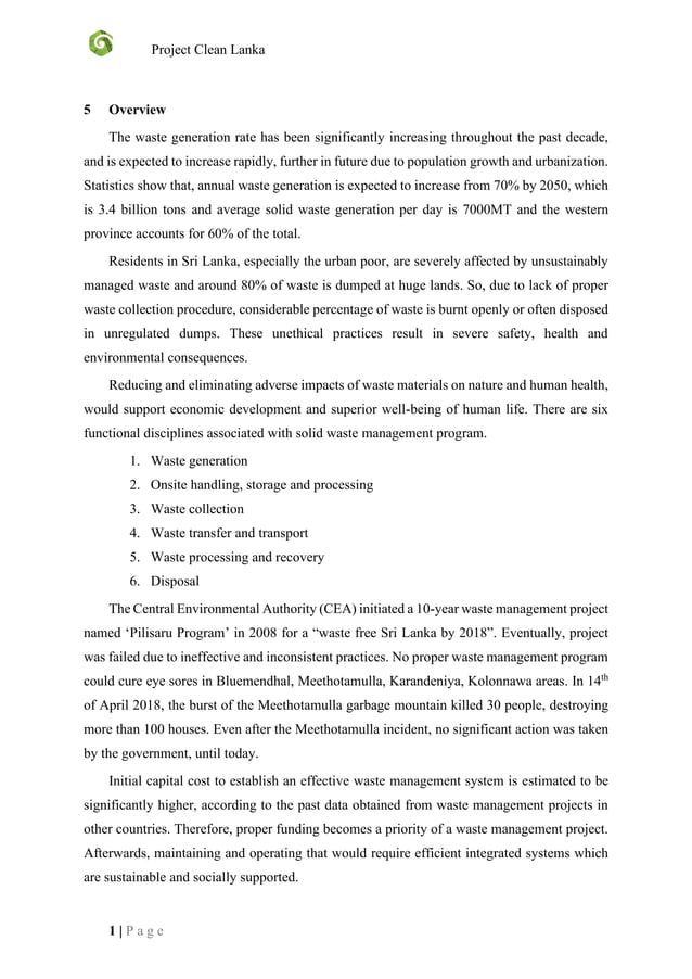 Waste management project proposal for sri lanka | PDF