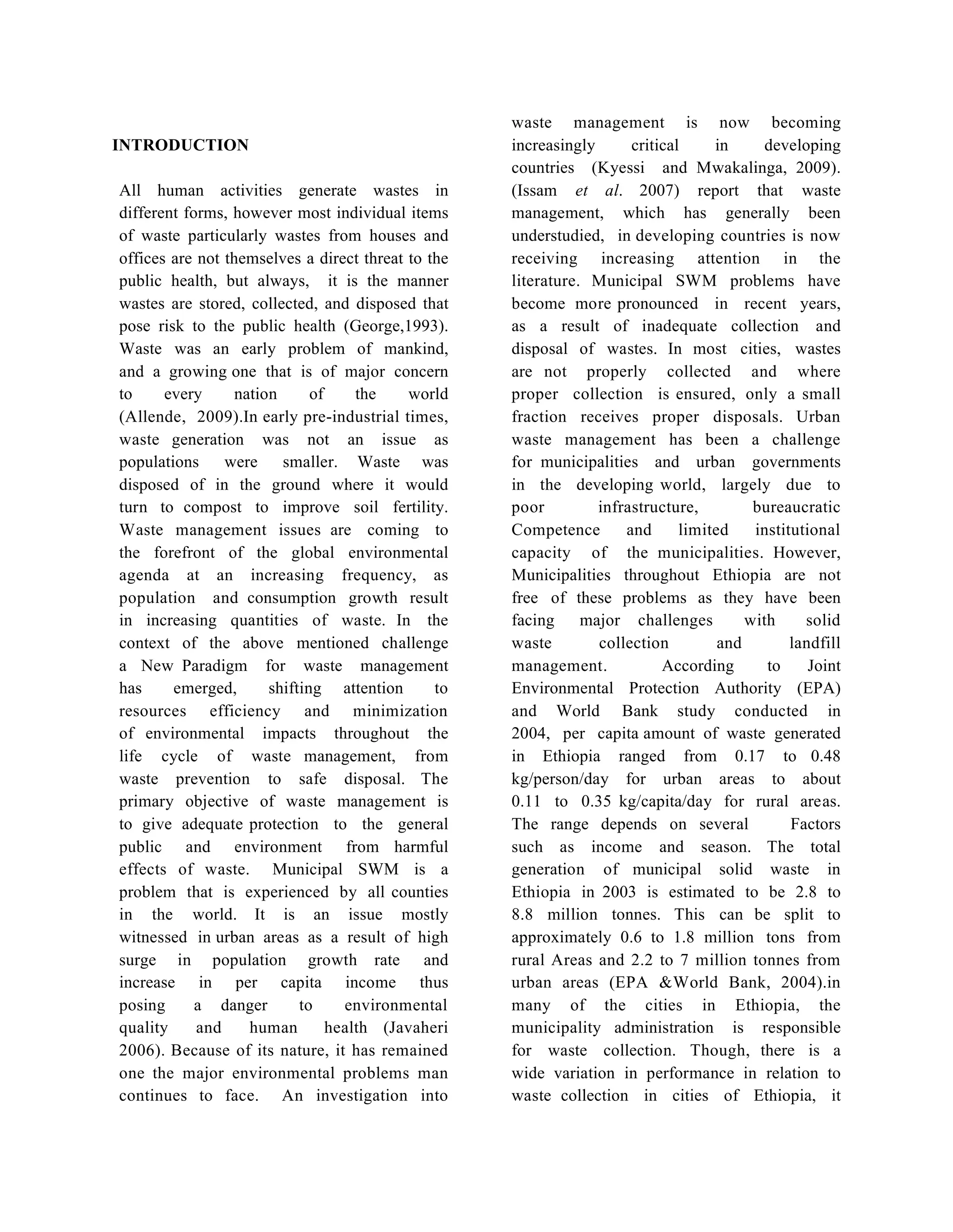 Assessment of Existing Solid Waste management Practices and Challenges ...