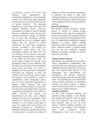 Assessment of Existing Solid Waste management Practices and Challenges ...