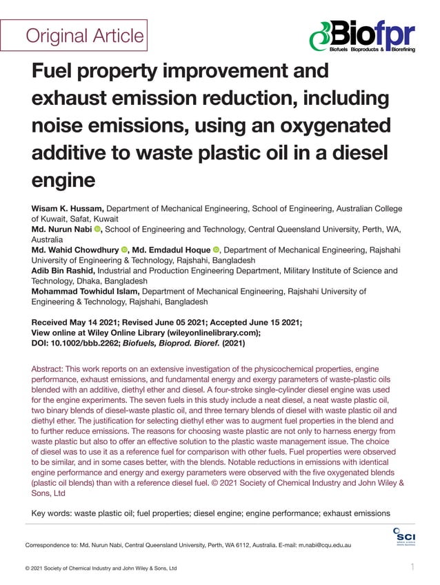 Fuel property improvement and exhaust emission reduction, including ...