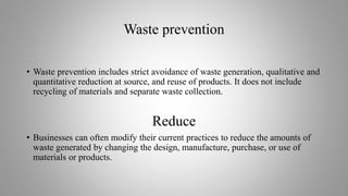 Wastes prevention; classification, handling and control measures | PPTX