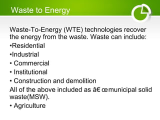 Waste to Energy | PPTX