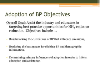 Feedlot Ammonia Best Practice Adoption: Barriers and Opportunities | PPTX | Agriculture | Industries