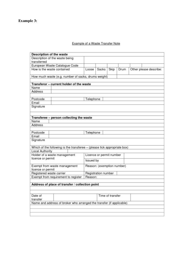 Waste Transfer Note Examples