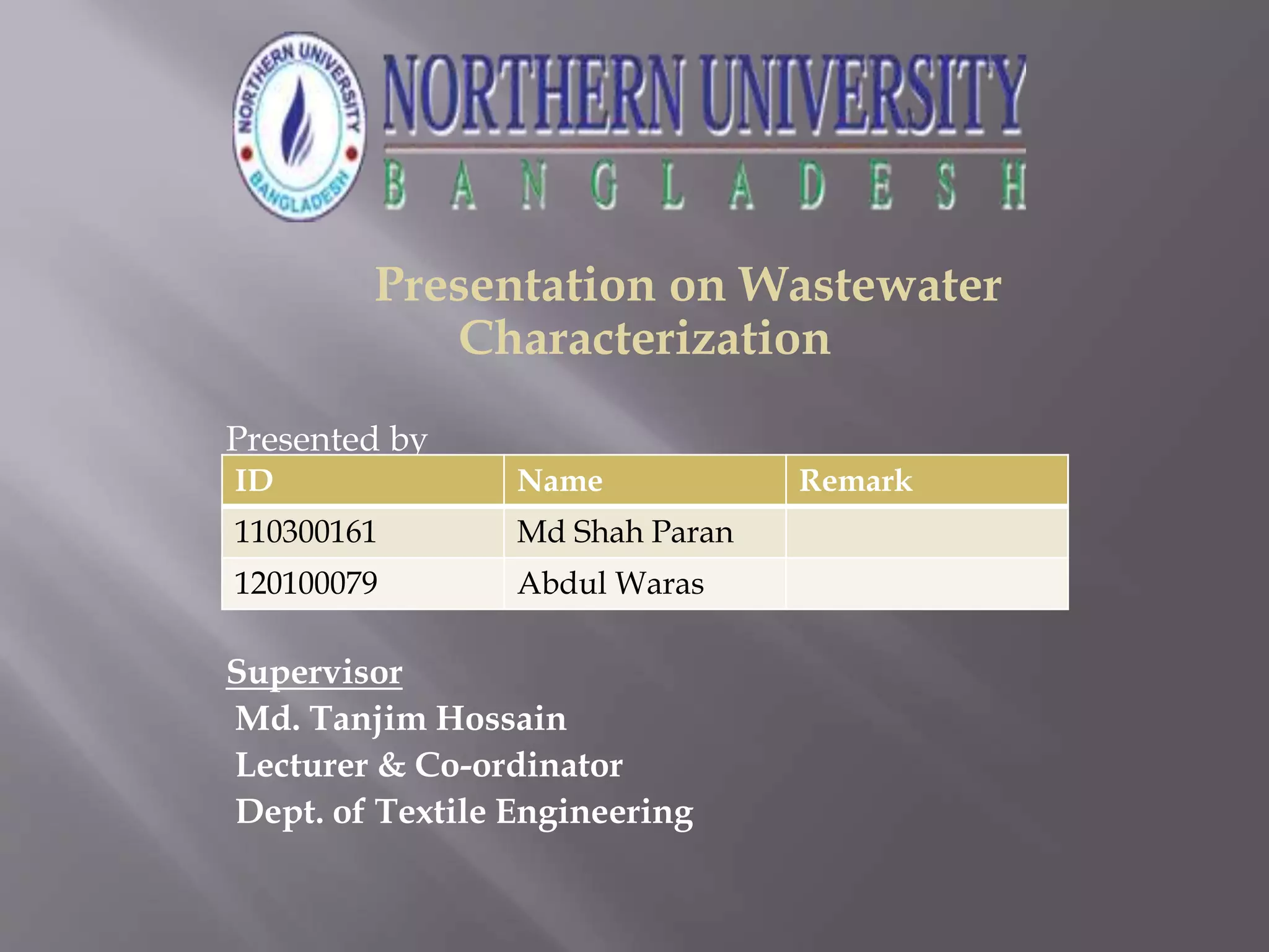 Wastewater Parameter Determination | PPTX
