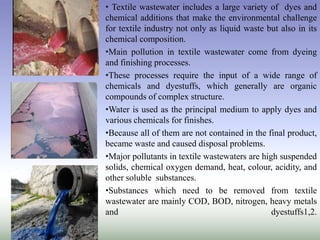 WASTE WATER AND ITS TREATMENT IN TEXTILE INDUSTRY | PPTX