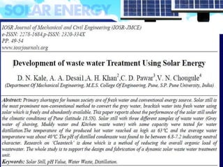 Waste water treatment by solar energy | PPTX