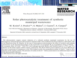 Waste water treatment by solar energy | PPTX