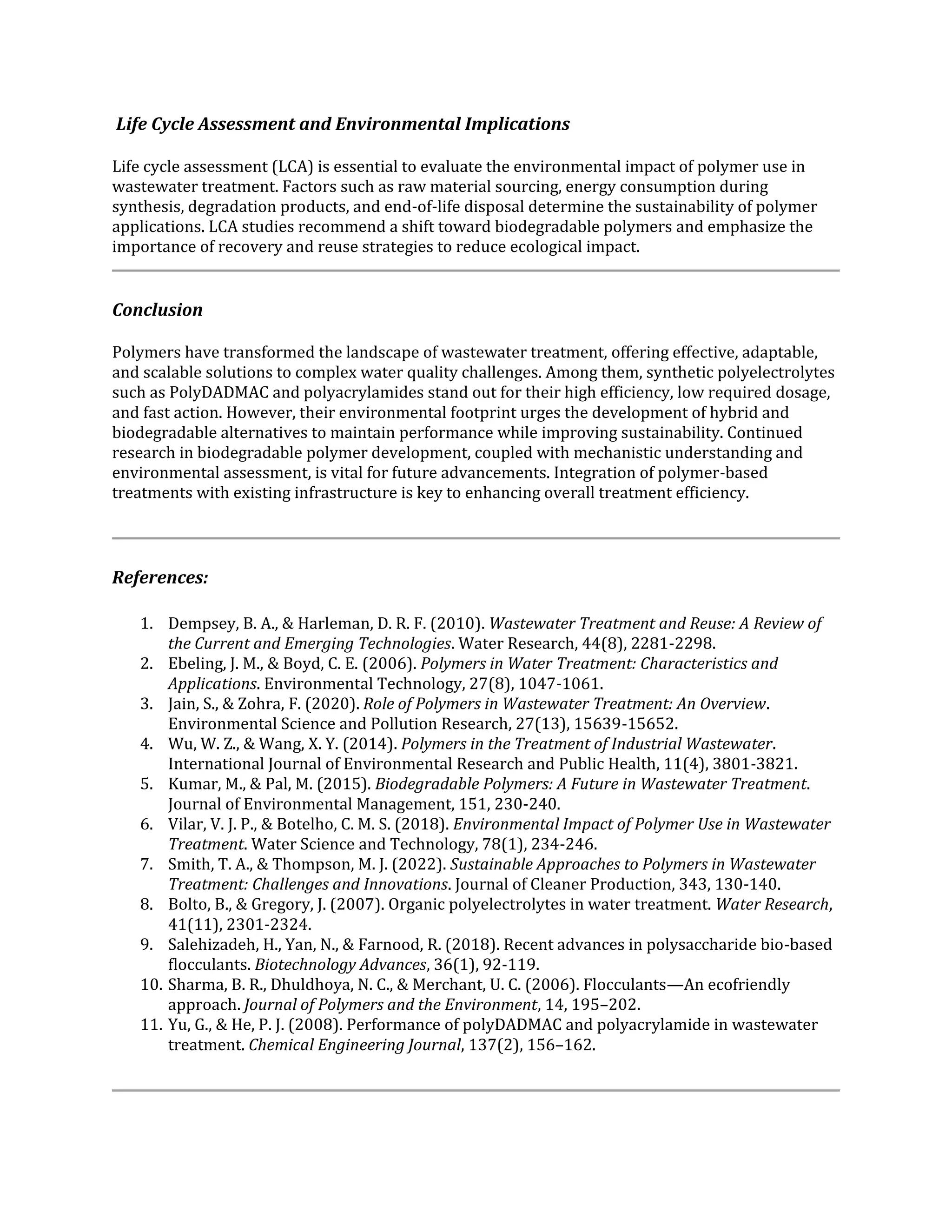 ROLE OF POLYMERS IN WASTEWATER TREATMENT | PDF