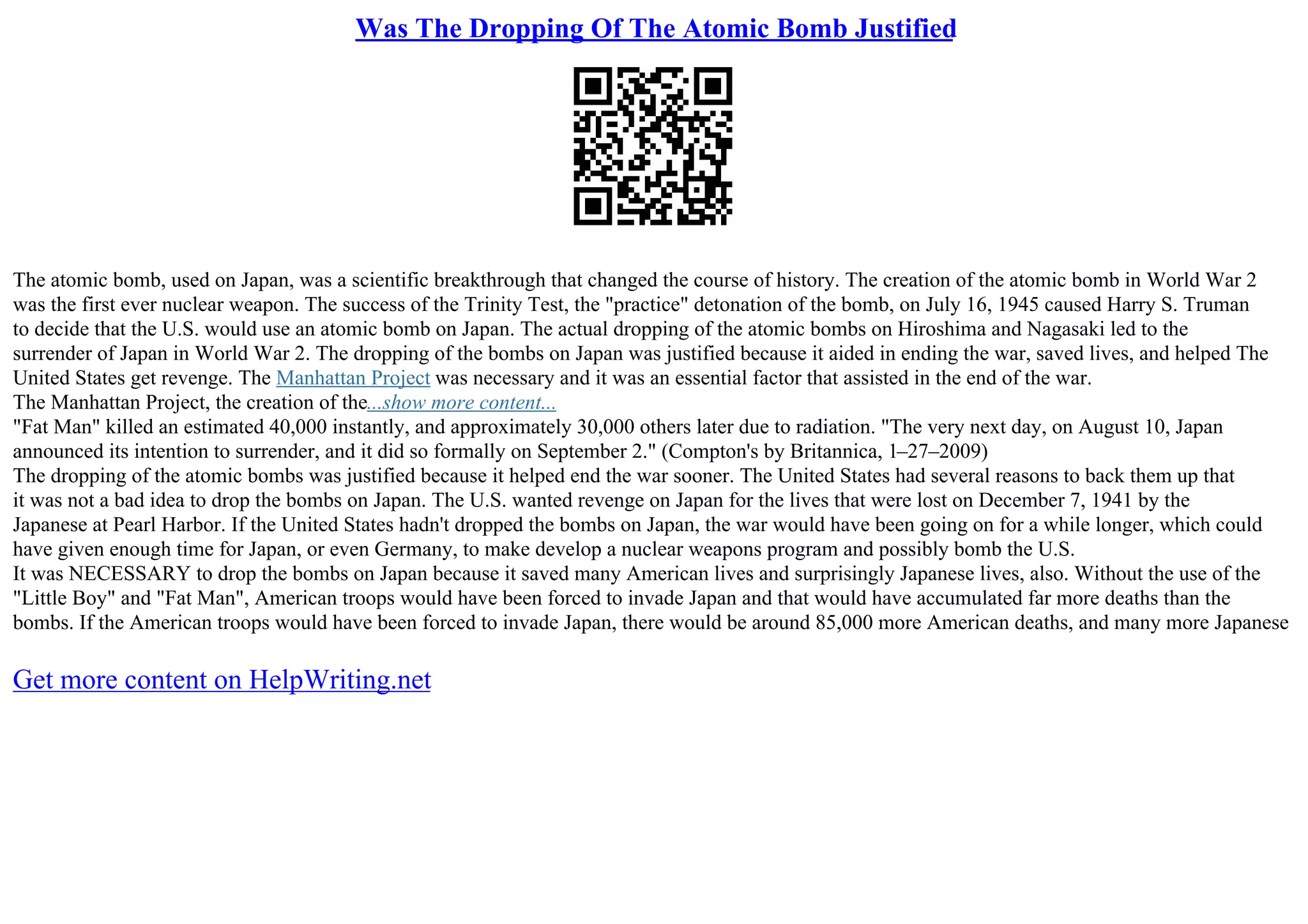 Was The Dropping Of The Atomic Bomb Justified | PDF