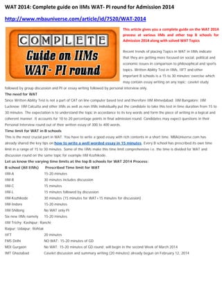 WAT 2014: Complete guide on IIMs WAT- PI round for Admission 2014 | PDF