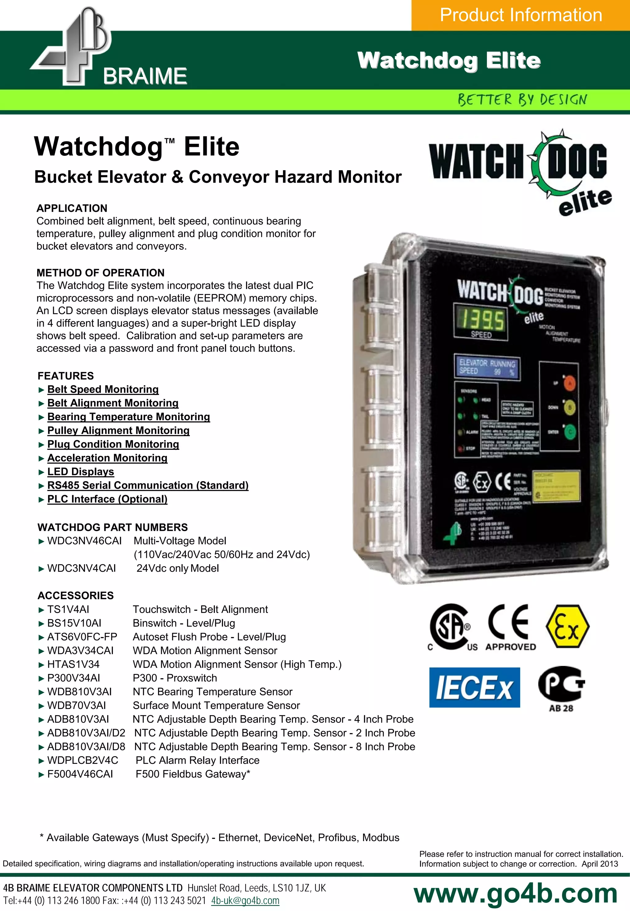 Watchdog Elite - Bucket Elevator & Conveyor Monitor | PDF