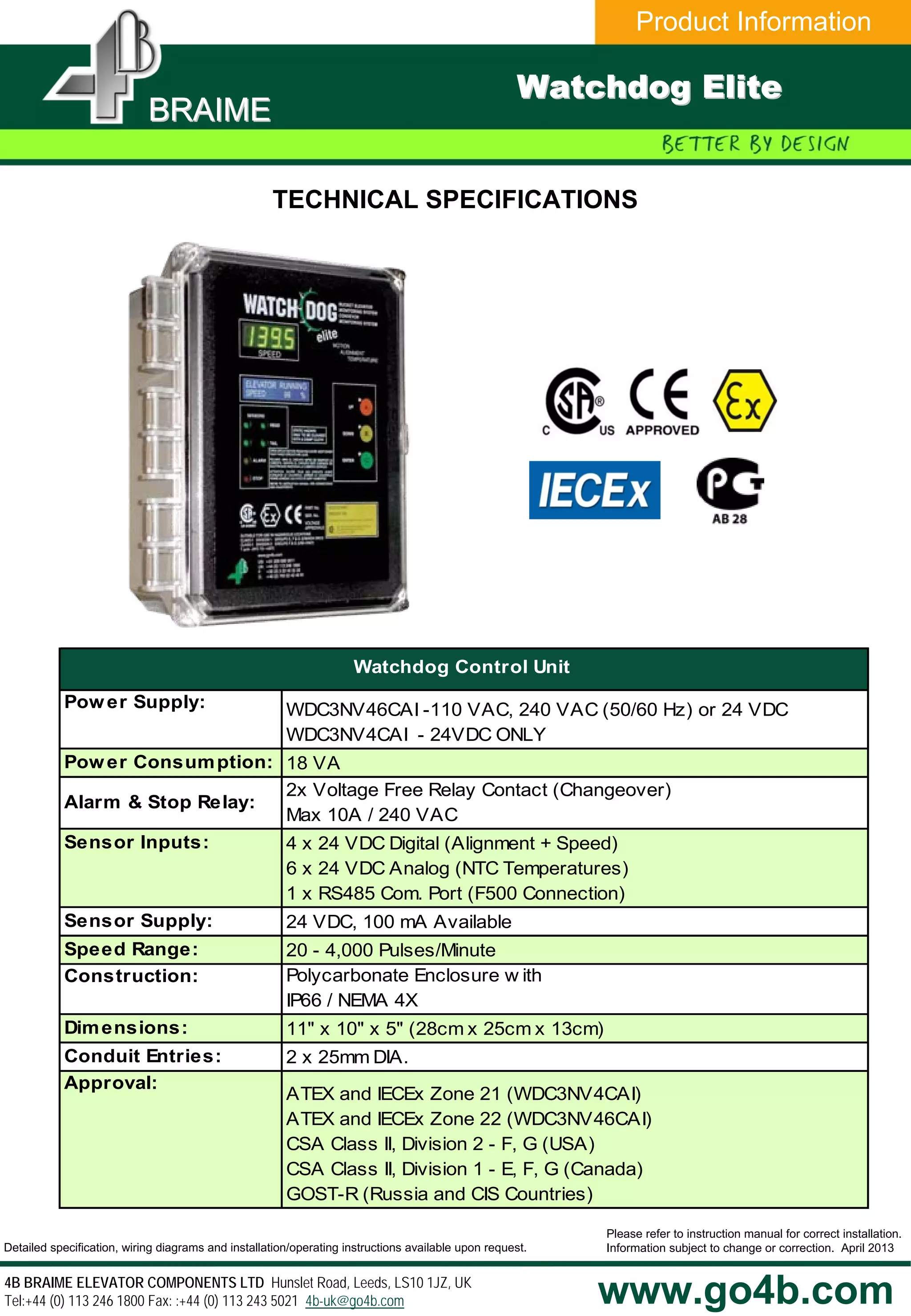 Watchdog Elite - Bucket Elevator & Conveyor Monitor | PDF