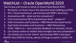 WatchList - What to look for at Oracle OpenWorld 2019 | PPT