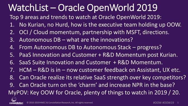 WatchList - What to look for at Oracle OpenWorld 2019 | PPT