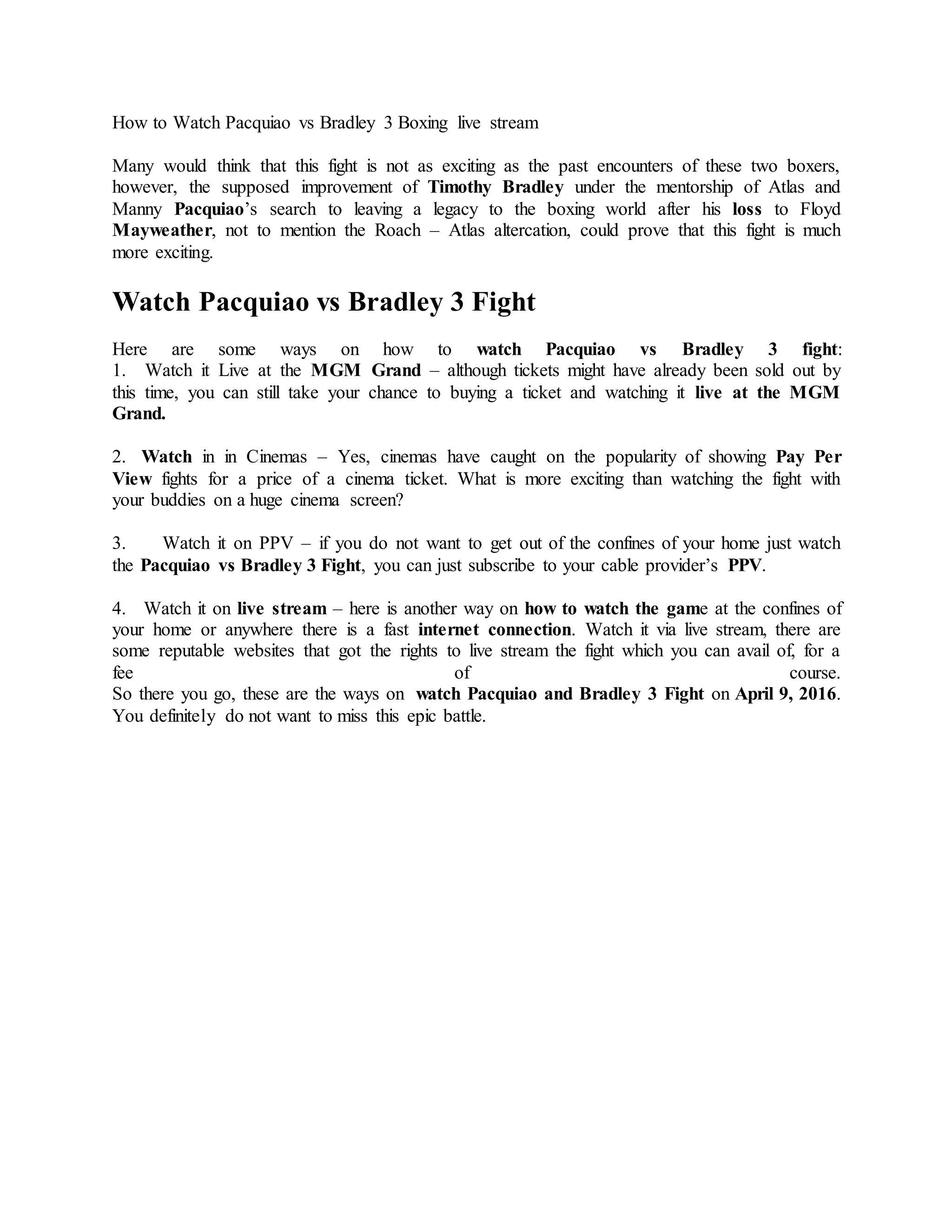 pacquiao vs bradley 3 fight | PDF pacquiao vs bradley 3 fight | PDF