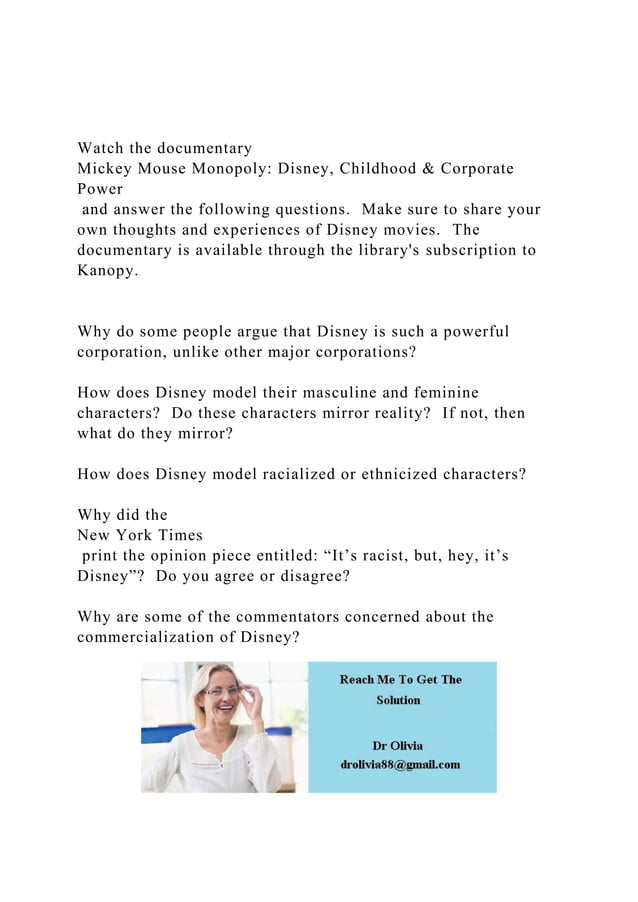 Watch the documentary Mickey Mouse Monopoly Disney, Childhoo.docx