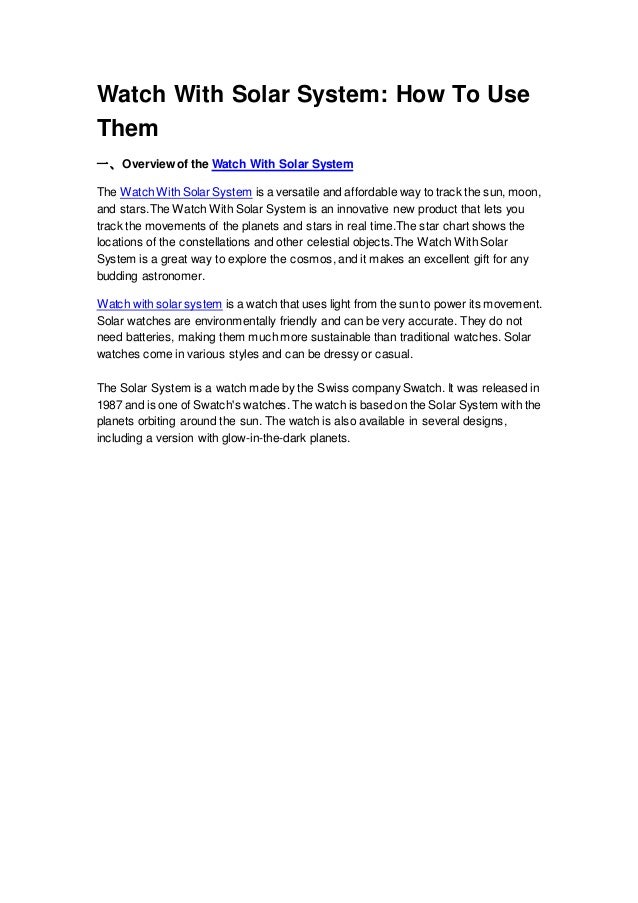 Watch With Solar System: How To Use Them | DOCX