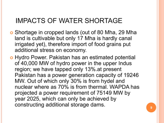 WATER SHORTAGE ITS CAUSES, IMPACTS AND REMEDIAL MEASURES IN PAKISTAN | PPTX