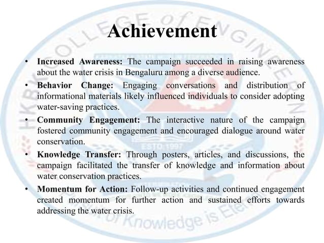 AICTE activity on Water Conservation spreading awareness | PPTX