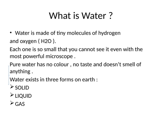 WATER ppt for school children. resources of water given and explained ...
