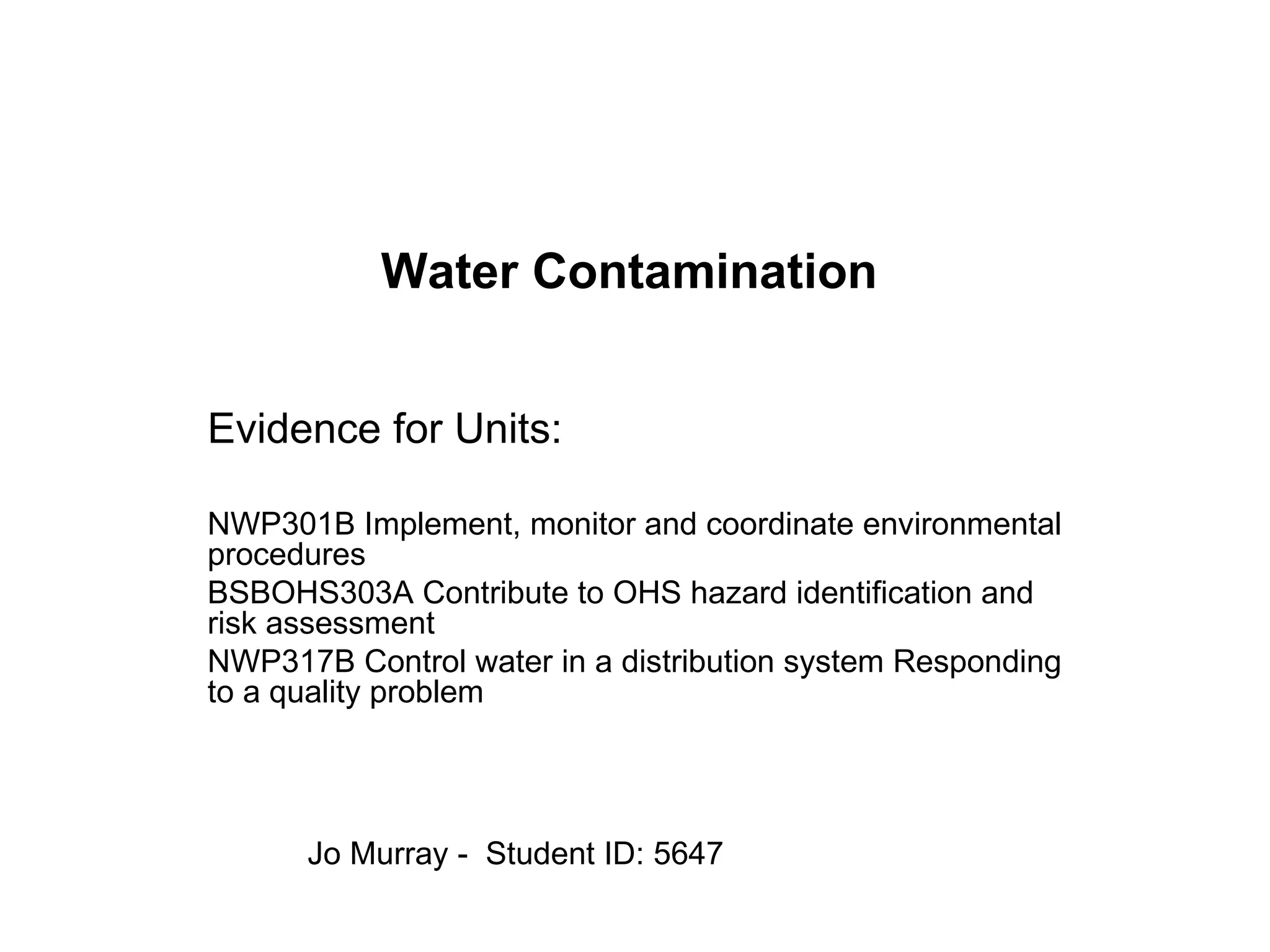 Water Contamination Evidence | PPT