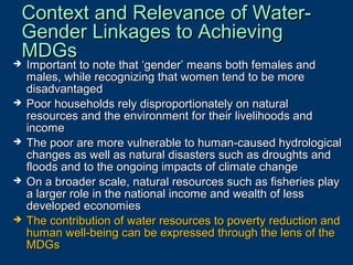 Water, Gender & Millenium Development Goals: Progress and Challenges in ...