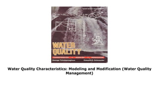 Water Quality Characteristics: Modeling and Modification (Water Quality ...