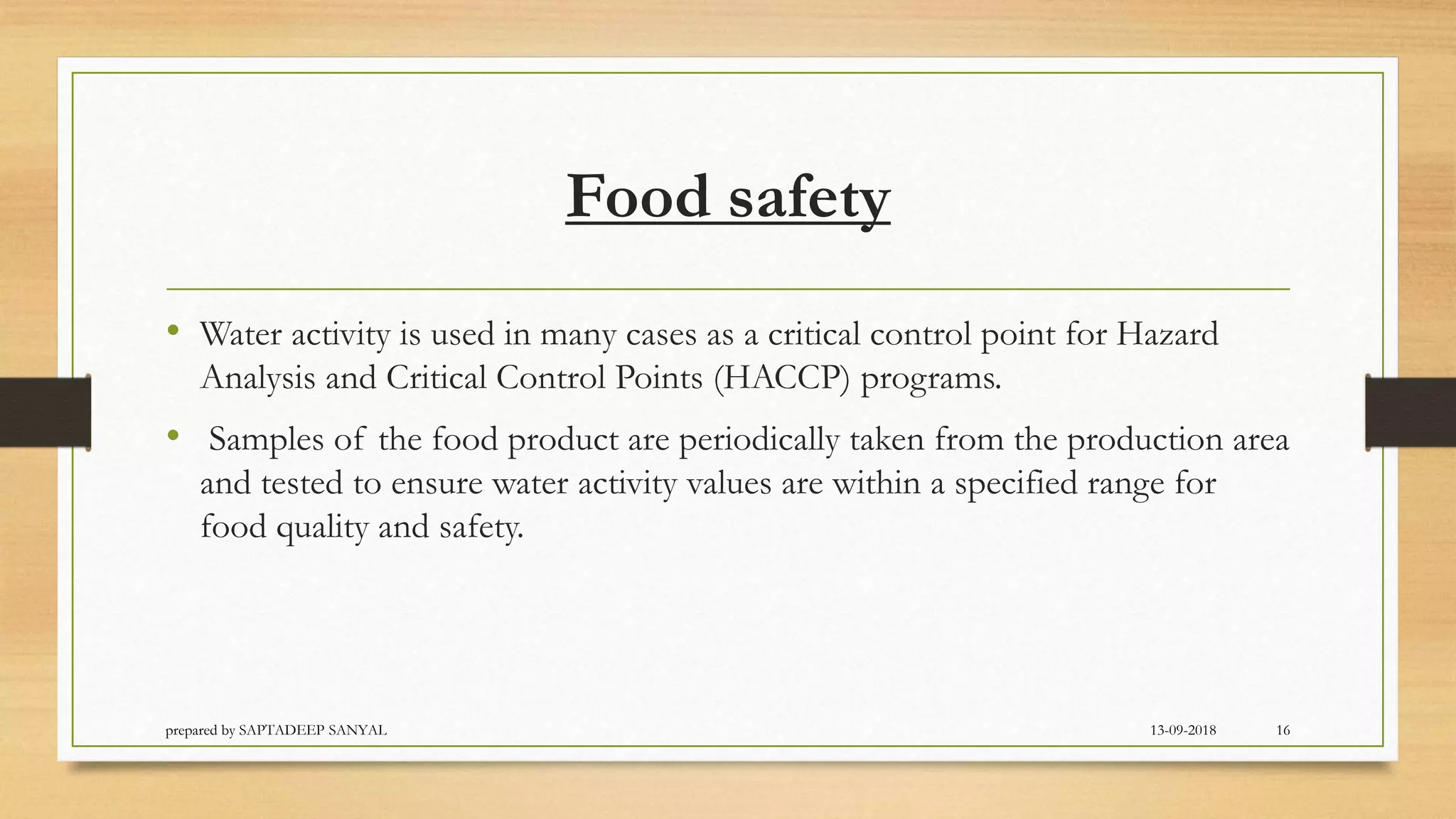 Water activity and types of food based on water activity | PPTX