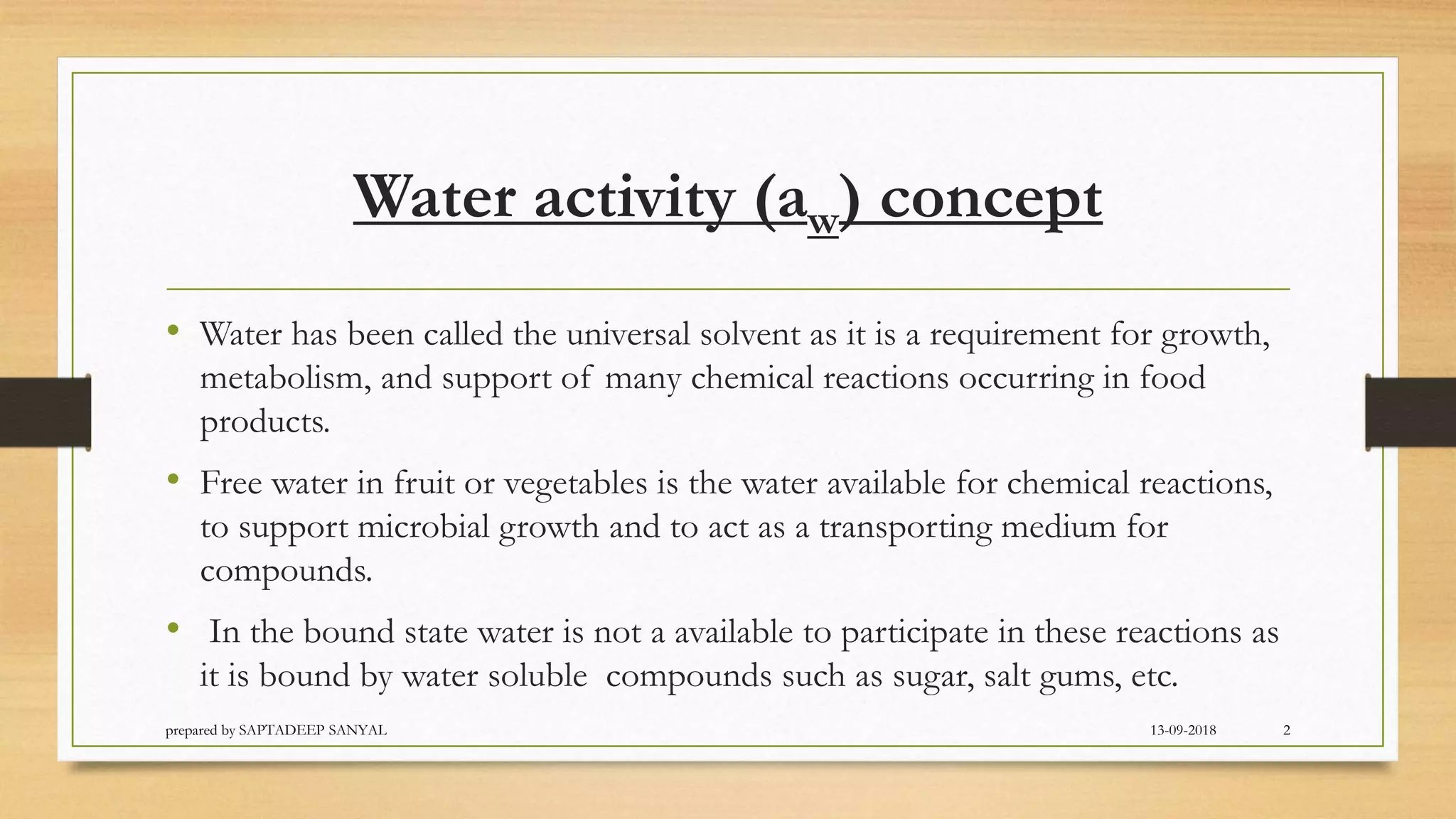 Water activity and types of food based on water activity | PPTX