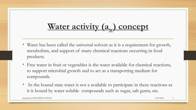 Water activity and types of food based on water activity | PPTX ...