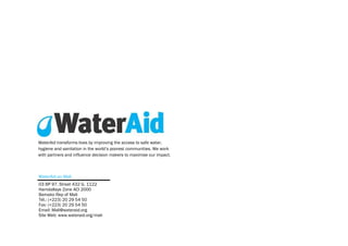 Water aid in mali plan 2010 2015 | PPT