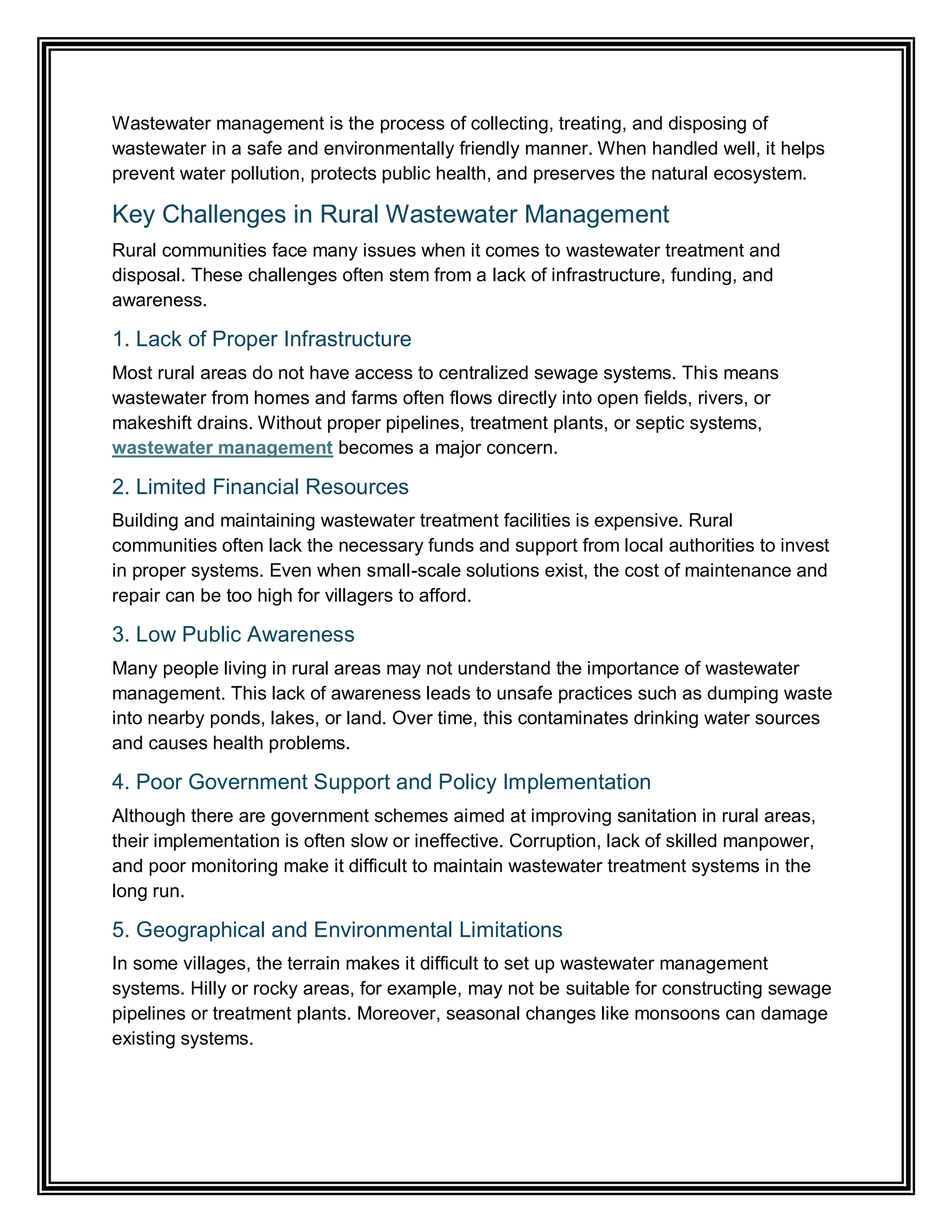 The Challenges of Wastewater Management in Rural Communities | PDF