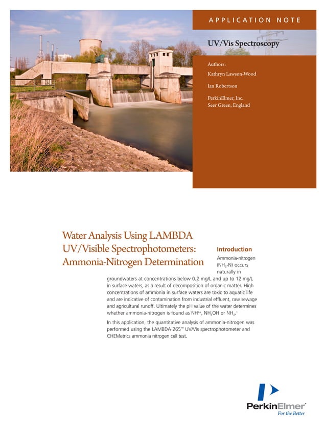 Water Analysis Using LAMBDA UV/Visible Spectrophotometers: Ammonia-Nitrogen Determination | PDF ...