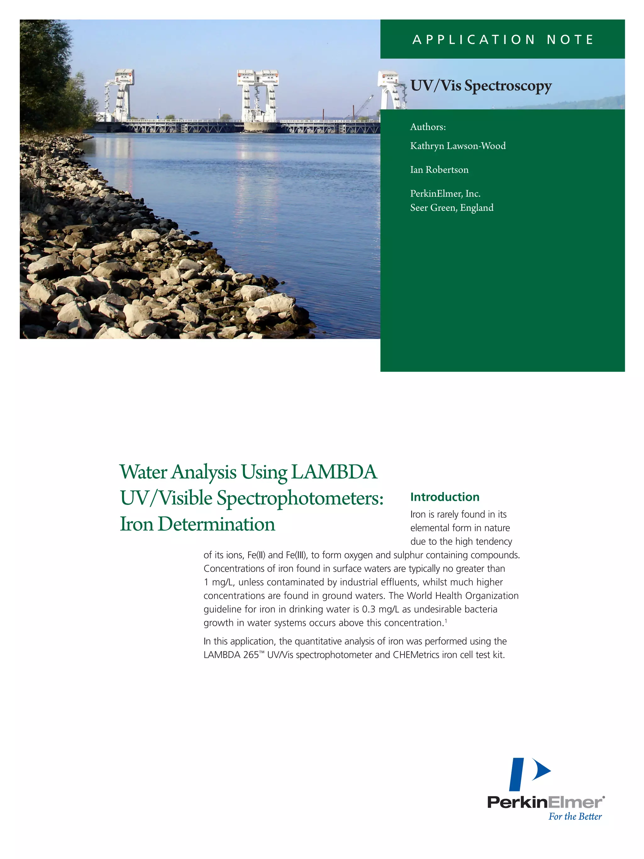 Water Analysis Using LAMBDA UV/Visible Spectrophotometers: Iron ...